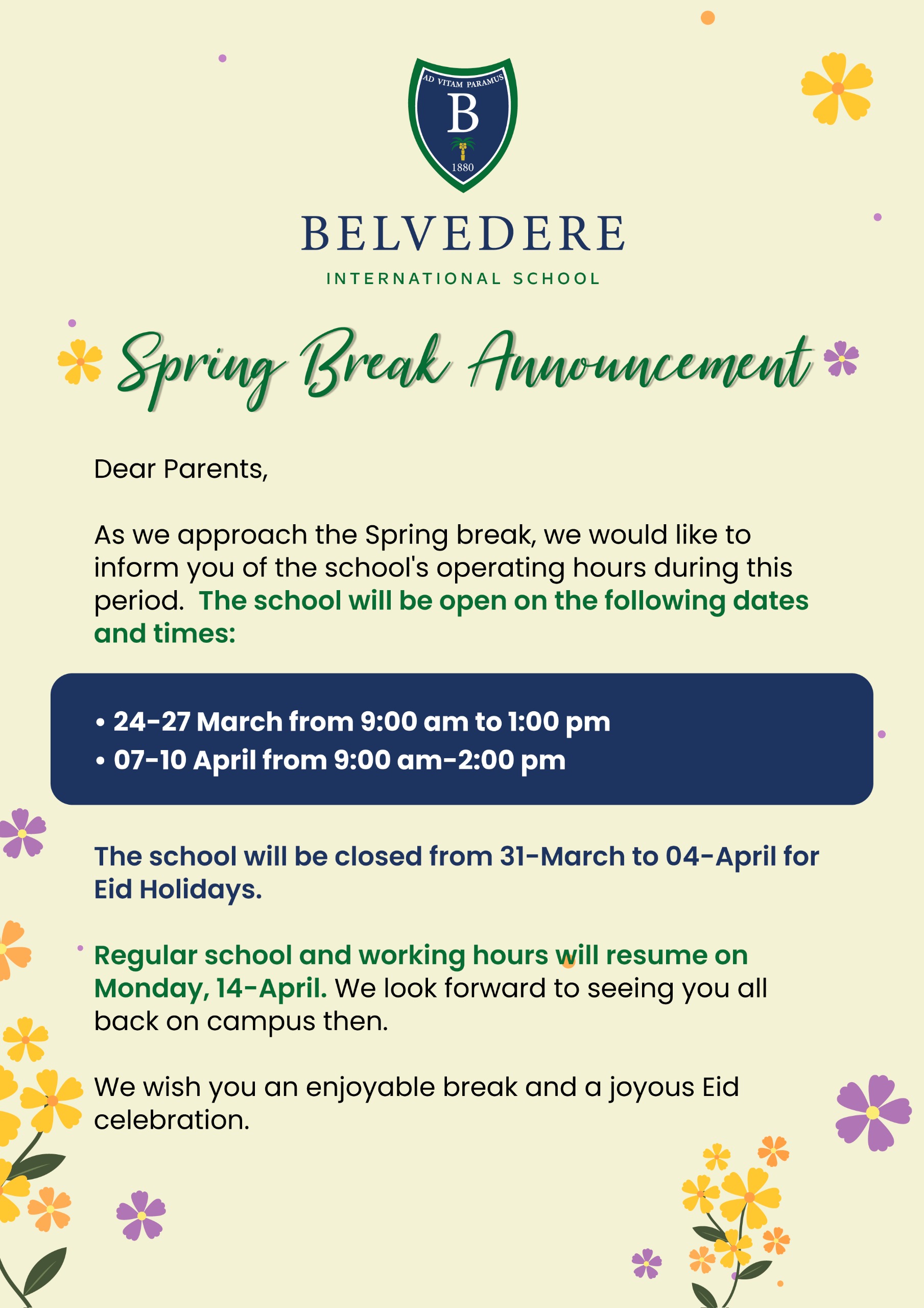 School Operations During Spring Break 2024-2025 – Belvedere ...